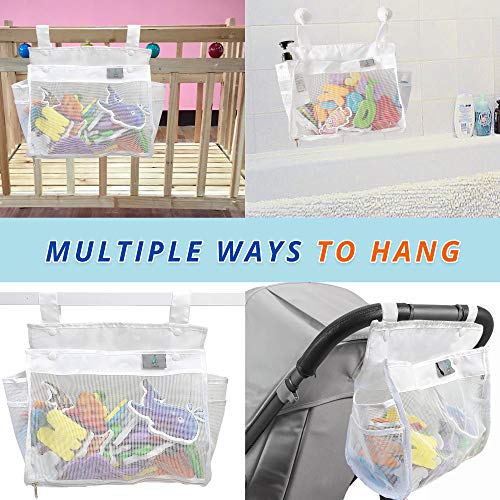 Bathtub Toy Organizer with 4 Suction Sticker Hooks, Two Side Pockets Bottom Zippered, Large Opening and Greater Capacity ​