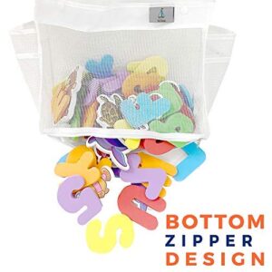 Bathtub Toy Organizer with 4 Suction Sticker Hooks, Two Side Pockets Bottom Zippered, Large Opening and Greater Capacity ​