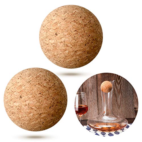 Wine Cork Ball Wooden Cork Ball Stopper for Wine Decanter Carafe Bottle Replacement (2 Pieces, 2.4 Inch/ 6.1 cm)