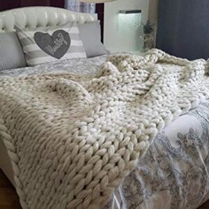 DIRUNEN Chunky Knit Blanket Handmade by Soft Knitting Throw Bed Bedroom Decor Bulky Sofa Camel 40"×59"