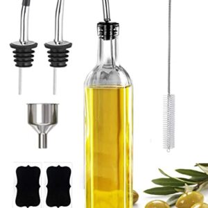 Leaflai 17oz Olive Oil Dispenser Bottle, 500ml Oil & Vinegar Cruet with 2 Stainless Steel Pourers, 2 Labels,1 Brush and 1 Funnel for Kitchen