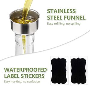 Leaflai 17oz Olive Oil Dispenser Bottle, 500ml Oil & Vinegar Cruet with 2 Stainless Steel Pourers, 2 Labels,1 Brush and 1 Funnel for Kitchen