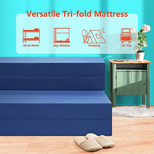 PrimaSleep Folding Multi Function Topper Floor Mat/Sofa Bed, Twin XL, Blue