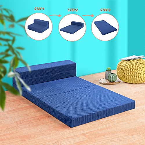 PrimaSleep Folding Multi Function Topper Floor Mat/Sofa Bed, Twin XL, Blue