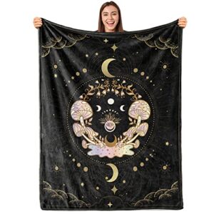 black mushroom soft decor fleece blanket fuzzy soft plush eyes gifts sun moon blanket for all season throws for home couch bed sofa livingroom office 50"x60"