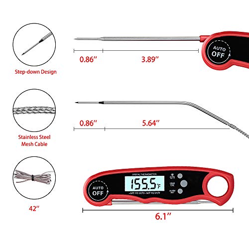 GAISTEN Meat Thermometer, Digital Food Thermometer Oven Grilling Safe, Dual Probes Cooking Thermometer with Alarm Function Backlight for Meat, Food, Liquid, Smoking, Frying, Baking, BBQ