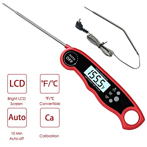 GAISTEN Meat Thermometer, Digital Food Thermometer Oven Grilling Safe, Dual Probes Cooking Thermometer with Alarm Function Backlight for Meat, Food, Liquid, Smoking, Frying, Baking, BBQ