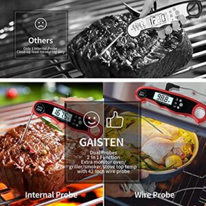 GAISTEN Meat Thermometer, Digital Food Thermometer Oven Grilling Safe, Dual Probes Cooking Thermometer with Alarm Function Backlight for Meat, Food, Liquid, Smoking, Frying, Baking, BBQ