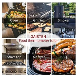 GAISTEN Meat Thermometer, Digital Food Thermometer Oven Grilling Safe, Dual Probes Cooking Thermometer with Alarm Function Backlight for Meat, Food, Liquid, Smoking, Frying, Baking, BBQ