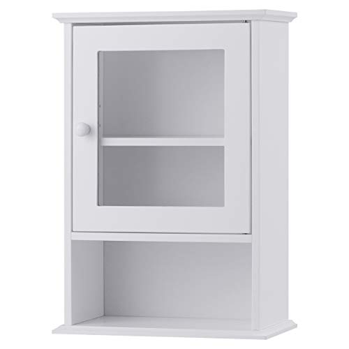 Tangkula Bathroom Wall Cabinet, Wooden Wall Mounted Medicine Cabinet with Adjustable Shelf, White