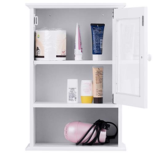 Tangkula Bathroom Wall Cabinet, Wooden Wall Mounted Medicine Cabinet with Adjustable Shelf, White