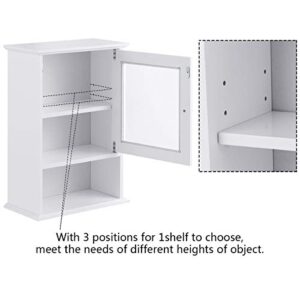 Tangkula Bathroom Wall Cabinet, Wooden Wall Mounted Medicine Cabinet with Adjustable Shelf, White