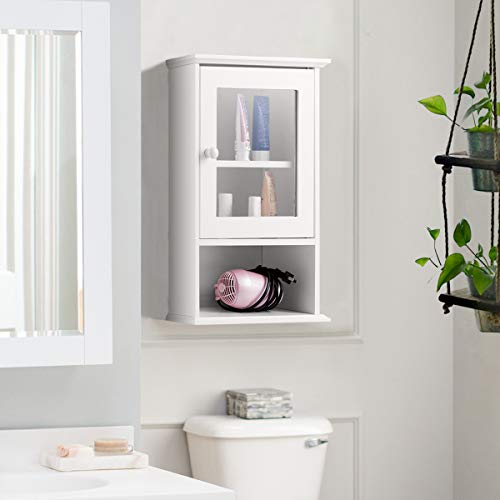 Tangkula Bathroom Wall Cabinet, Wooden Wall Mounted Medicine Cabinet with Adjustable Shelf, White