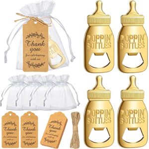 popping bottle openers baby shower return favors for guests cute bottle opener decorations and souvenirs with organza bags thank you tags for theme party favors (retro style,73 pieces)