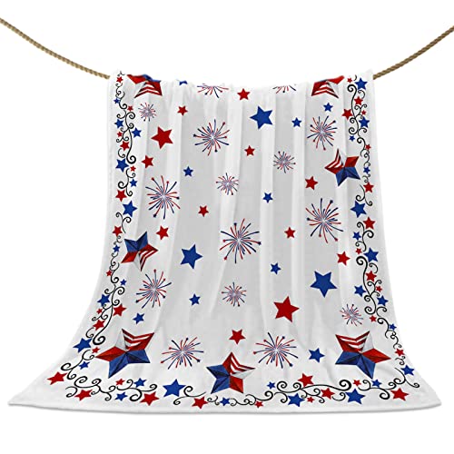 Patriotic Blanket 4th of July American Flag Stars Flannel Super Soft Breathable Throw Blankets Freedom Fireworks Warm Cozy Bedspread Decorative for Sofa Couch Chair Bedroom All Seasons Use 40" x 50"