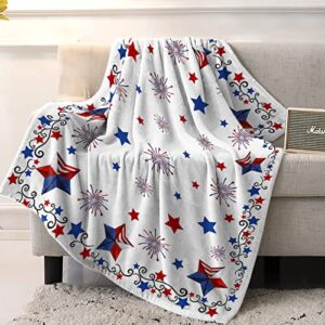 Patriotic Blanket 4th of July American Flag Stars Flannel Super Soft Breathable Throw Blankets Freedom Fireworks Warm Cozy Bedspread Decorative for Sofa Couch Chair Bedroom All Seasons Use 40" x 50"