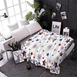 Patriotic Blanket 4th of July American Flag Stars Flannel Super Soft Breathable Throw Blankets Freedom Fireworks Warm Cozy Bedspread Decorative for Sofa Couch Chair Bedroom All Seasons Use 40" x 50"