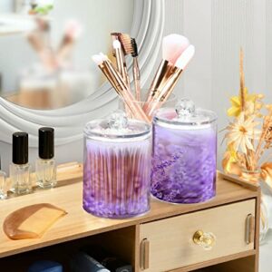 Nander 2Pack Spring Lavender Qtip Holder Dispenser-Clear Plastic Apothecary Jars Set -Restroom Bathroom Makeup Organizers Containers for Cotton Swab, Ball, Pads, Floss