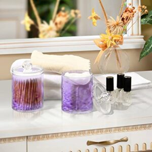 Nander 2Pack Spring Lavender Qtip Holder Dispenser-Clear Plastic Apothecary Jars Set -Restroom Bathroom Makeup Organizers Containers for Cotton Swab, Ball, Pads, Floss