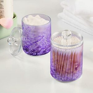 Nander 2Pack Spring Lavender Qtip Holder Dispenser-Clear Plastic Apothecary Jars Set -Restroom Bathroom Makeup Organizers Containers for Cotton Swab, Ball, Pads, Floss