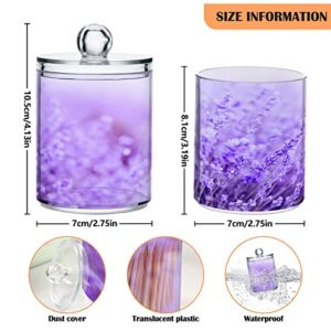 Nander 2Pack Spring Lavender Qtip Holder Dispenser-Clear Plastic Apothecary Jars Set -Restroom Bathroom Makeup Organizers Containers for Cotton Swab, Ball, Pads, Floss