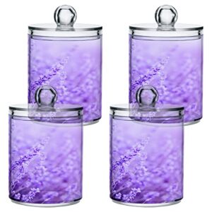 Nander 2Pack Spring Lavender Qtip Holder Dispenser-Clear Plastic Apothecary Jars Set -Restroom Bathroom Makeup Organizers Containers for Cotton Swab, Ball, Pads, Floss