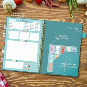 Recipe Book to Write in Your Own Recipes, Blank Recipe Notebook with 15 Tabs for Family Cooking Lover, 120 Pages Recipe Organizer, 7 x 10", Teal