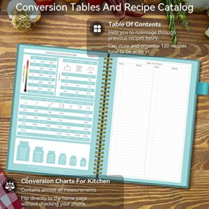 Recipe Book to Write in Your Own Recipes, Blank Recipe Notebook with 15 Tabs for Family Cooking Lover, 120 Pages Recipe Organizer, 7 x 10", Teal