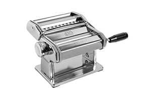 marcato atlas 150 pasta machine, made in italy, includes cutter, hand crank, and instructions, 150 mm, stainless steel