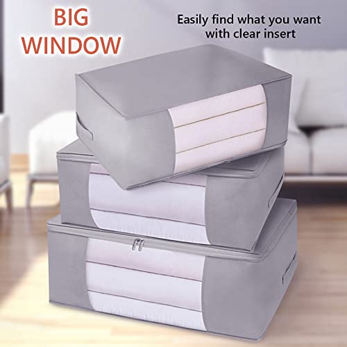 large clothing storage 3 blanket storage bag,Clothes Storage Bins -with zipper, Clear Window & Sturdy Carry Handles, storage bags for blankets and quilts,Toys 60 L