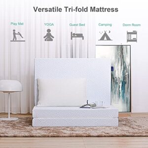 S SECRETLAND Folding Mattress, Tri-fold Gel Memory Foam Mattress Topper with Washable Cover, 6-Inch Full Size (Fold-Up & Fold-Out) Portable Sofa Bed Play Mat for Office Dorm Home, Gray, 52"*73"*6"