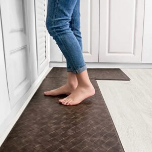 kitsure kitchen mats for cushioned anti-fatigue use 2 pcs, anti-slip kitchen rugs, easy-to-clean and comfortable standing desk mats for offices, kitchens, sinks, 17.3"×30"+17.3"×47", brown