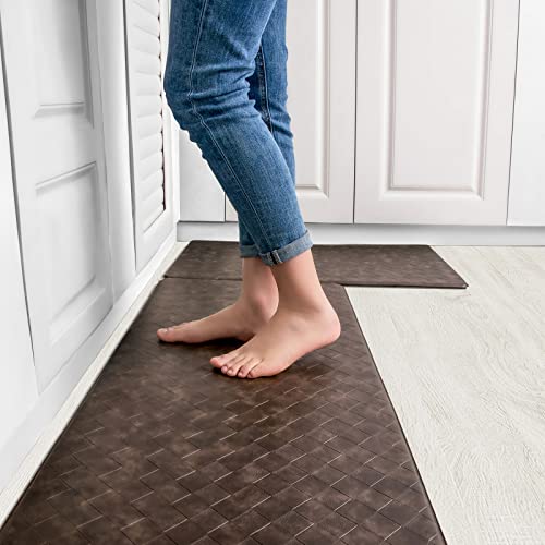 Kitsure Kitchen Mats for Cushioned Anti-Fatigue Use 2 PCS, Anti-Slip Kitchen Rugs, Easy-to-Clean and Comfortable Standing Desk Mats for Offices, Kitchens, Sinks, 17.3"×30"+17.3"×47", Brown