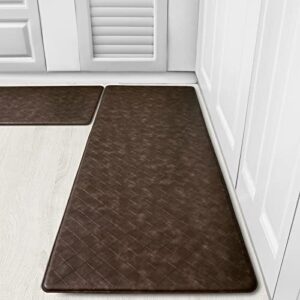 Kitsure Kitchen Mats for Cushioned Anti-Fatigue Use 2 PCS, Anti-Slip Kitchen Rugs, Easy-to-Clean and Comfortable Standing Desk Mats for Offices, Kitchens, Sinks, 17.3"×30"+17.3"×47", Brown