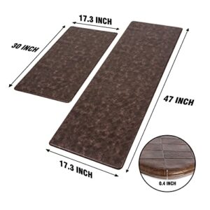 Kitsure Kitchen Mats for Cushioned Anti-Fatigue Use 2 PCS, Anti-Slip Kitchen Rugs, Easy-to-Clean and Comfortable Standing Desk Mats for Offices, Kitchens, Sinks, 17.3"×30"+17.3"×47", Brown