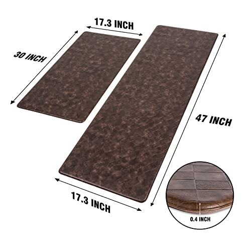 Kitsure Kitchen Mats for Cushioned Anti-Fatigue Use 2 PCS, Anti-Slip Kitchen Rugs, Easy-to-Clean and Comfortable Standing Desk Mats for Offices, Kitchens, Sinks, 17.3"×30"+17.3"×47", Brown