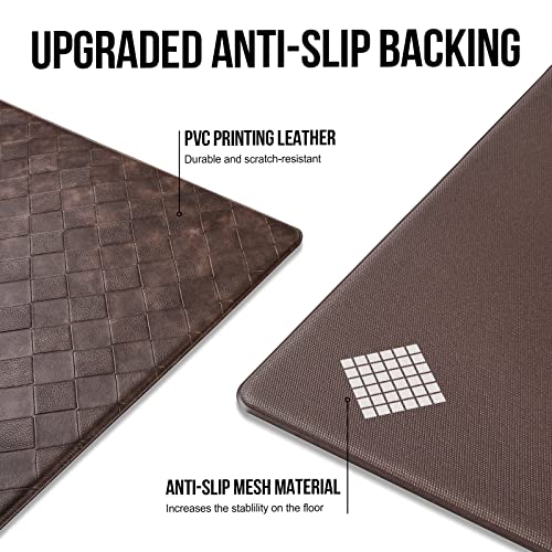 Kitsure Kitchen Mats for Cushioned Anti-Fatigue Use 2 PCS, Anti-Slip Kitchen Rugs, Easy-to-Clean and Comfortable Standing Desk Mats for Offices, Kitchens, Sinks, 17.3"×30"+17.3"×47", Brown