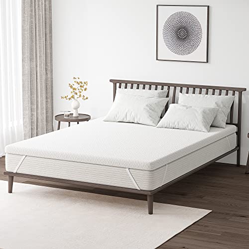 Mattress Topper Twin XL/Extra Long, Homhougo 3 Inch Green Tea Memory Foam Mattress Topper with Zippered Bamboo Cover, Cloud-Like Soft Topper for College Dorm, White