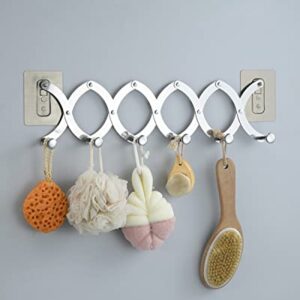 Jicen Over The Door Hooks, Extendable to 23" Wide Towel Holder for Bathroom, Made of Thickened Stainless Steel Door Mount Towel Rack, Towel Rack with Up to 6 Hooks, Easy to Install Towel Hooks.