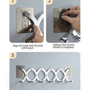 Jicen Over The Door Hooks, Extendable to 23" Wide Towel Holder for Bathroom, Made of Thickened Stainless Steel Door Mount Towel Rack, Towel Rack with Up to 6 Hooks, Easy to Install Towel Hooks.