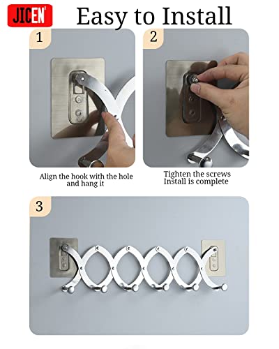 Jicen Over The Door Hooks, Extendable to 23" Wide Towel Holder for Bathroom, Made of Thickened Stainless Steel Door Mount Towel Rack, Towel Rack with Up to 6 Hooks, Easy to Install Towel Hooks.