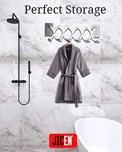 Jicen Over The Door Hooks, Extendable to 23" Wide Towel Holder for Bathroom, Made of Thickened Stainless Steel Door Mount Towel Rack, Towel Rack with Up to 6 Hooks, Easy to Install Towel Hooks.