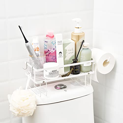 Bathroom Over Toilet Storage Organizer Shelves with Paper Holder Hooks High Capacity Easy to Assemble White