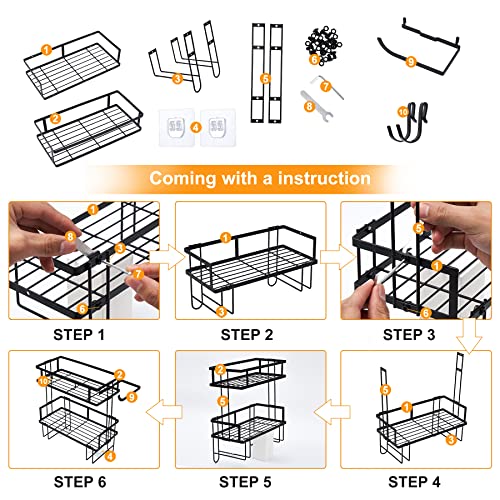 Bathroom Over Toilet Storage Organizer Shelves with Paper Holder Hooks High Capacity Easy to Assemble White