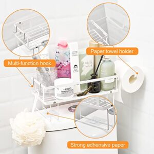 Bathroom Over Toilet Storage Organizer Shelves with Paper Holder Hooks High Capacity Easy to Assemble White