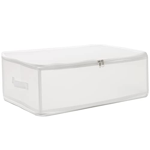 FAOMSEBS Under Bed Storage [Light & No Collapse] Foldable Plastic Storage Box, Healthy & Odorless Material With [Sturdy Handles] Moisture-Proof Bins For Pillow, Coats, Blankets 36L White Translucent