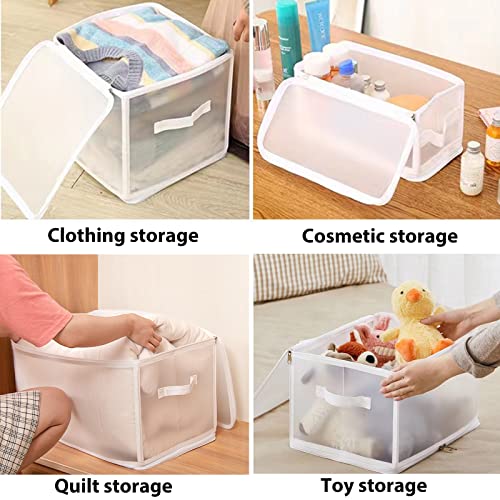 FAOMSEBS Under Bed Storage [Light & No Collapse] Foldable Plastic Storage Box, Healthy & Odorless Material With [Sturdy Handles] Moisture-Proof Bins For Pillow, Coats, Blankets 36L White Translucent