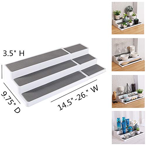 YCOCO 3-Tier Expandable Spice Rack Step Modern Design Waterproof and Non Skid Shelf Kitchen Organizer for Pantry Cabinet or Countertop Use