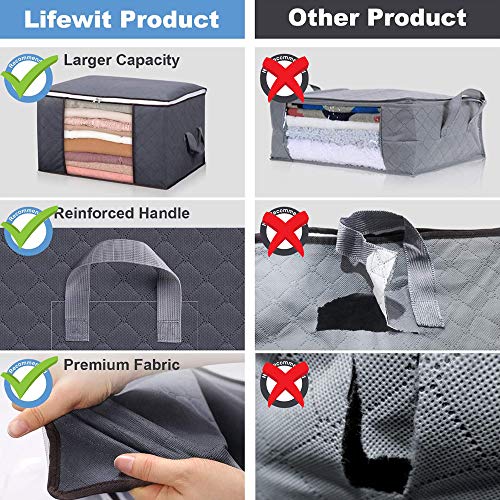 Mrt Large Clothes Storage Bag Organizer, 90L Capacity Clothing Storage Bags with Reinforced Handle Thick Fabric for Comforters, Blankets, Bedding, Foldable with Sturdy Zipper (Dark Gery, 5 Pack)