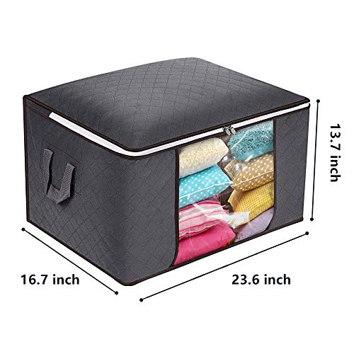 Mrt Large Clothes Storage Bag Organizer, 90L Capacity Clothing Storage Bags with Reinforced Handle Thick Fabric for Comforters, Blankets, Bedding, Foldable with Sturdy Zipper (Dark Gery, 5 Pack)